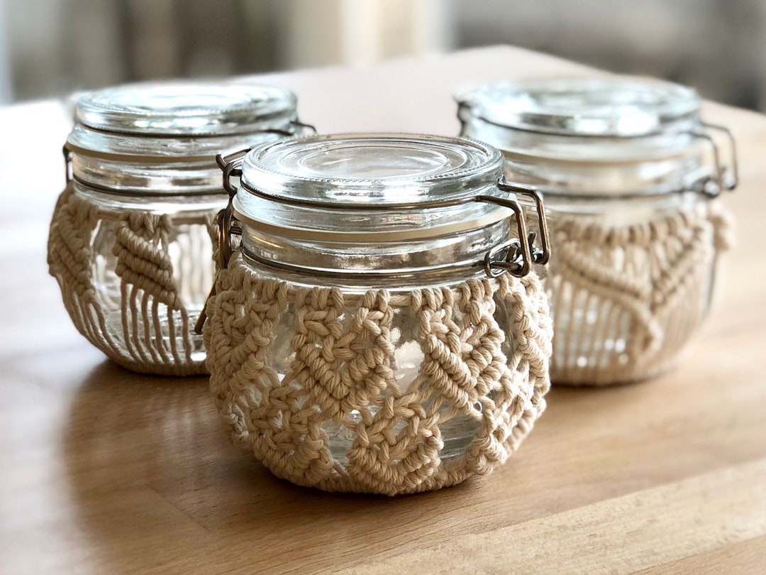 Macrame Covered Jars Set: Boho Home Decor - Etsy