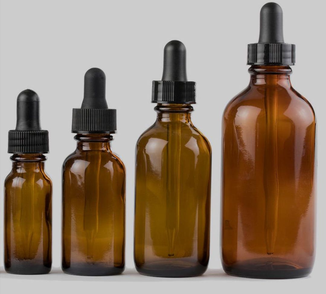 Glass Bottle, Amber Rounds W/ Black Bulb Glass Dropper. Choose the Size ...