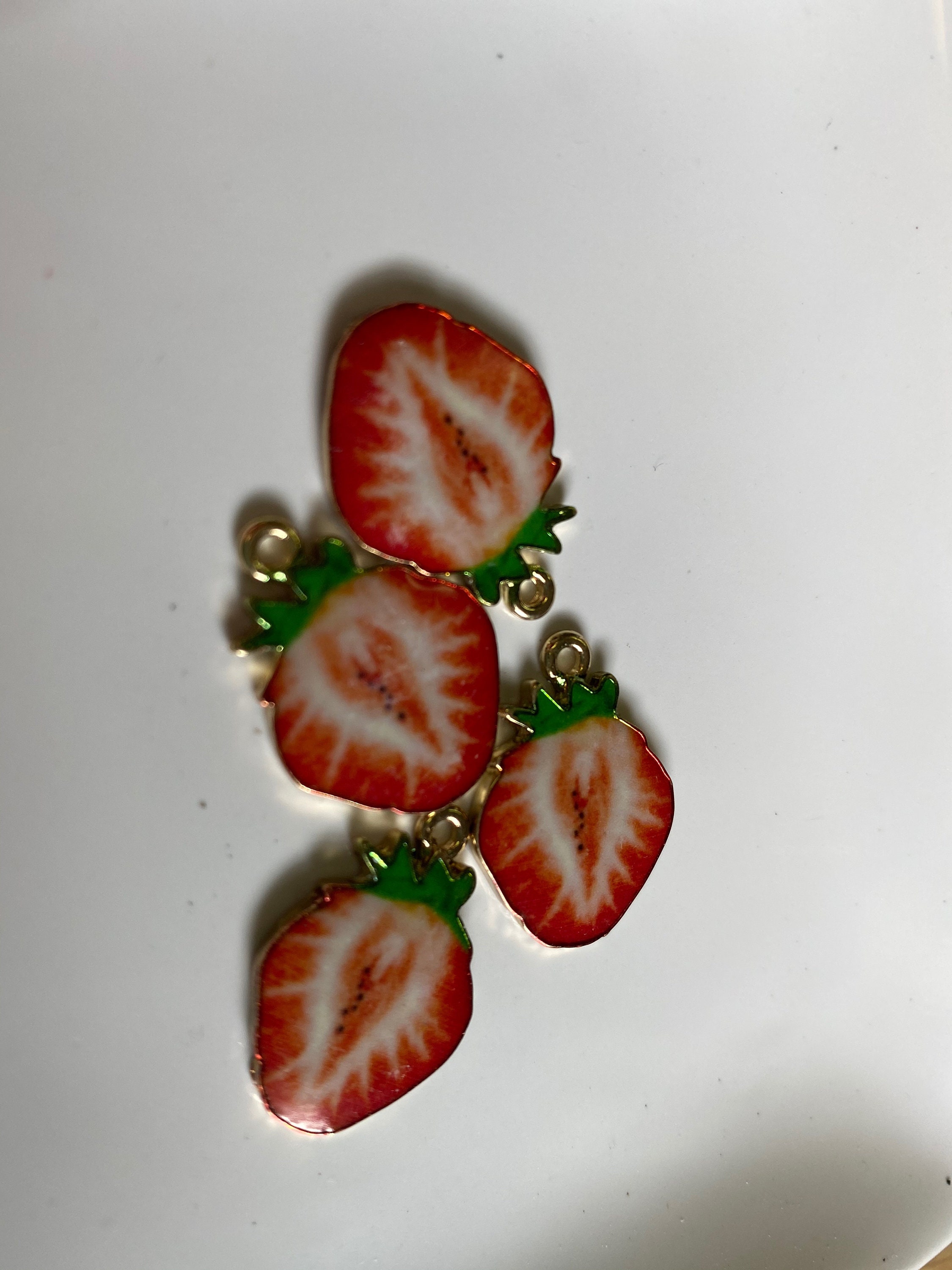 4 Pcs Strawberry Charms Fruit Berries Gold Plated Enamel | Etsy
