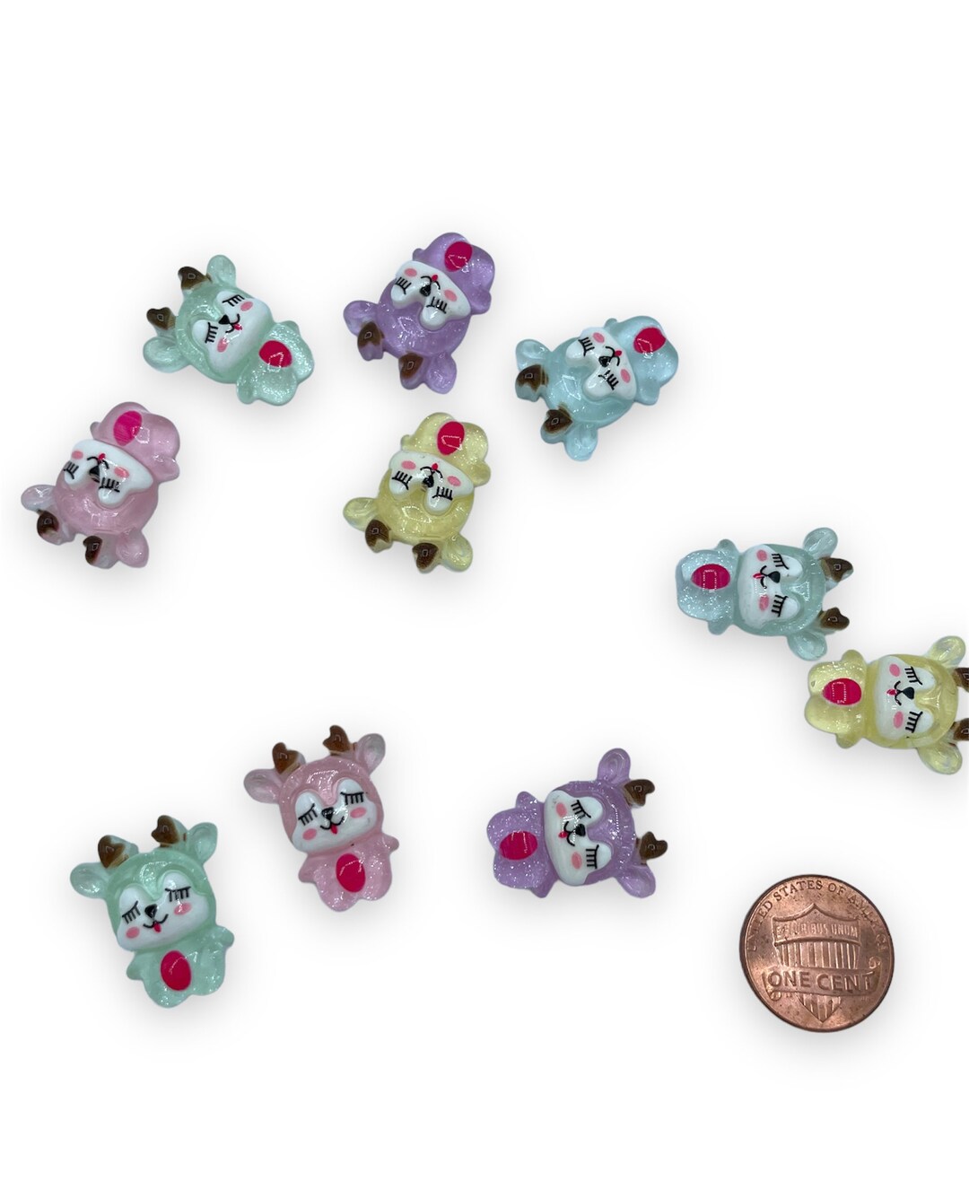 5 Multicolor Glittery Kawaii Resin Deer Cabochons, Cute Animal Cabs - Etsy