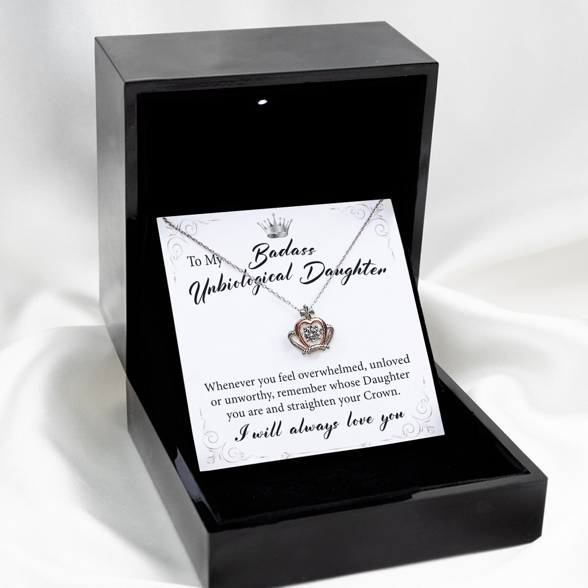 To My Badass Unbiological Daughter Necklace, Stepdaughter Crown Pendant ...