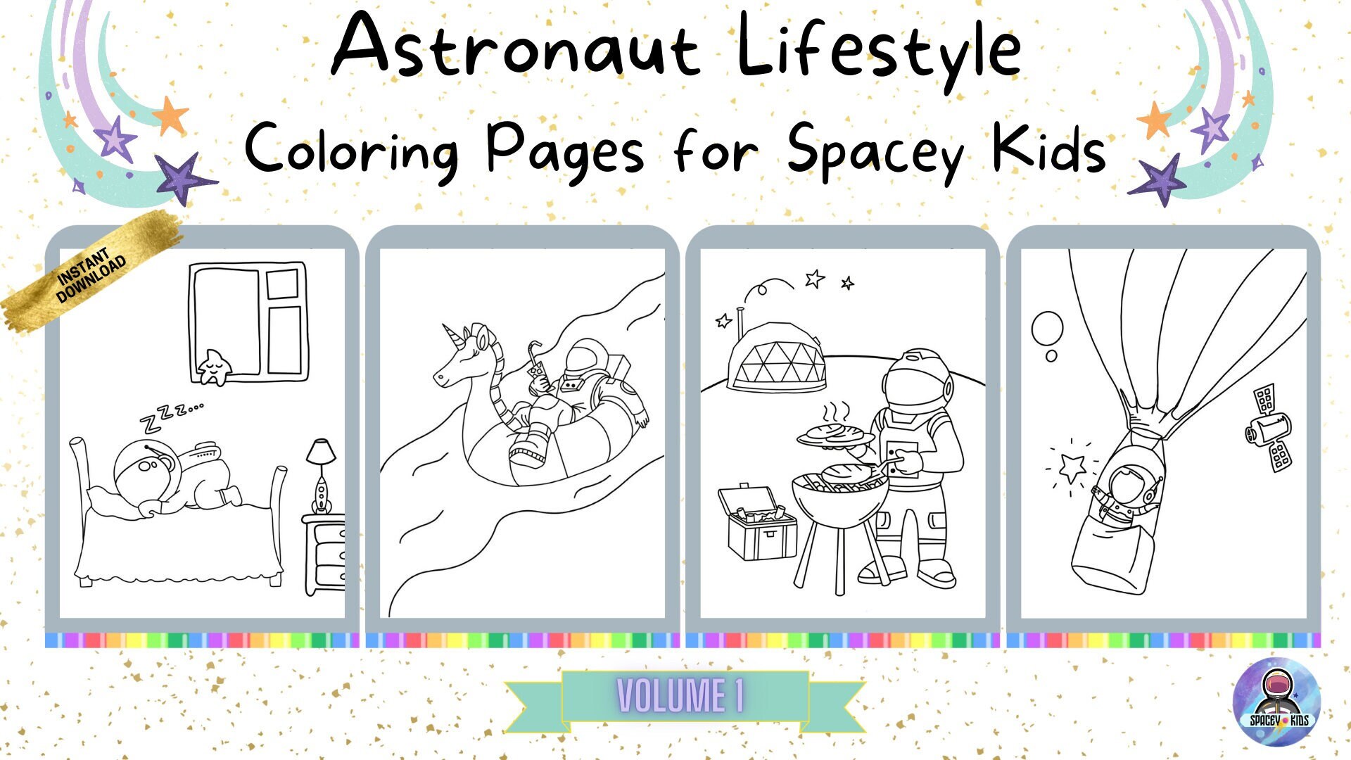 4 Cute Astronaut Space Coloring Sheets Pages for Kids | for Kids ...