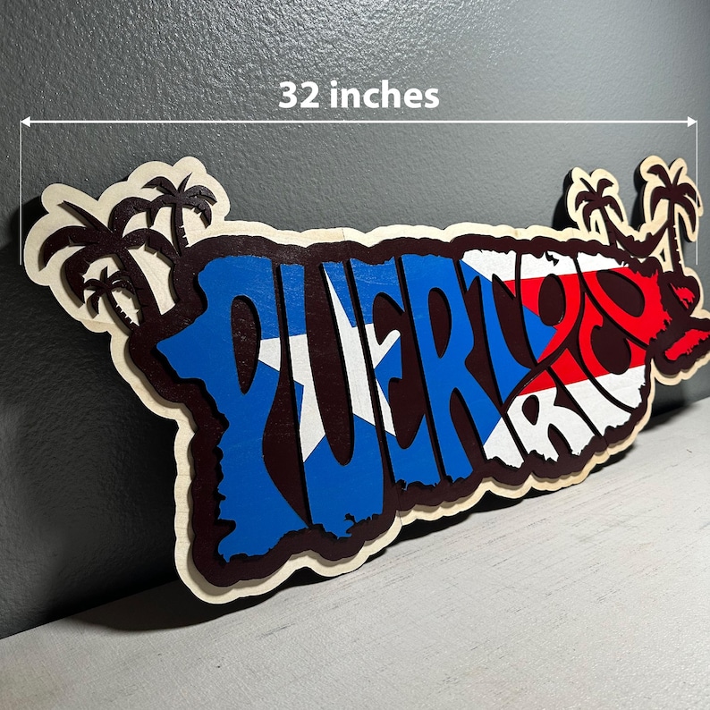 Puerto Rico Flag Map SVG - Wooden Wall Art: Size 32" X 12" - Etsy