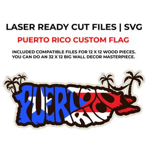 Puerto Rico Flag Map SVG - Wooden Wall Art: Size 32" X 12" - Etsy
