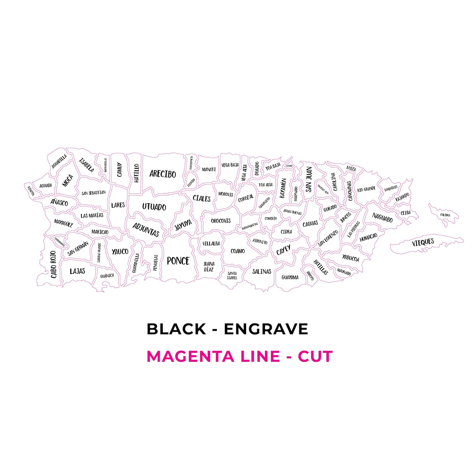 Puerto Rico 78 Municipalities Laser Cut Svg - Wooden Wall Art: Size 32 ...