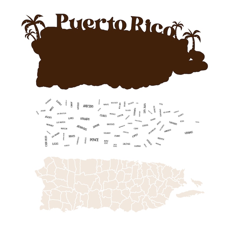 Puerto Rico 78 Municipalities Laser Cut Svg - Wooden Wall Art: Size 32 ...