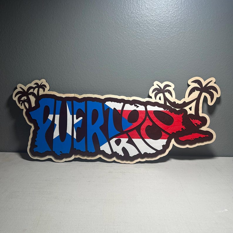 Puerto Rico Flag Map SVG - Wooden Wall Art: Size 32" X 12" - Etsy