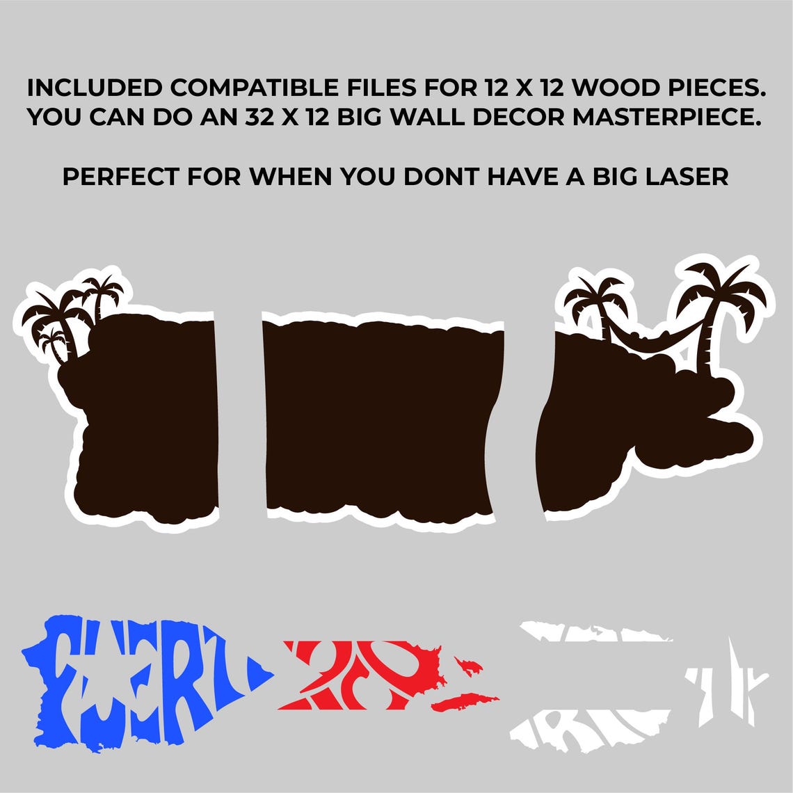 Puerto Rico Flag Map SVG - Wooden Wall Art: Size 32" X 12" - Etsy