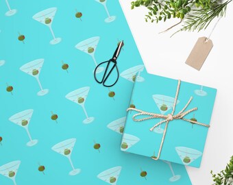 Dirty Martini Cocktail Wrapping Paper, Martini and Olives, Gift ...