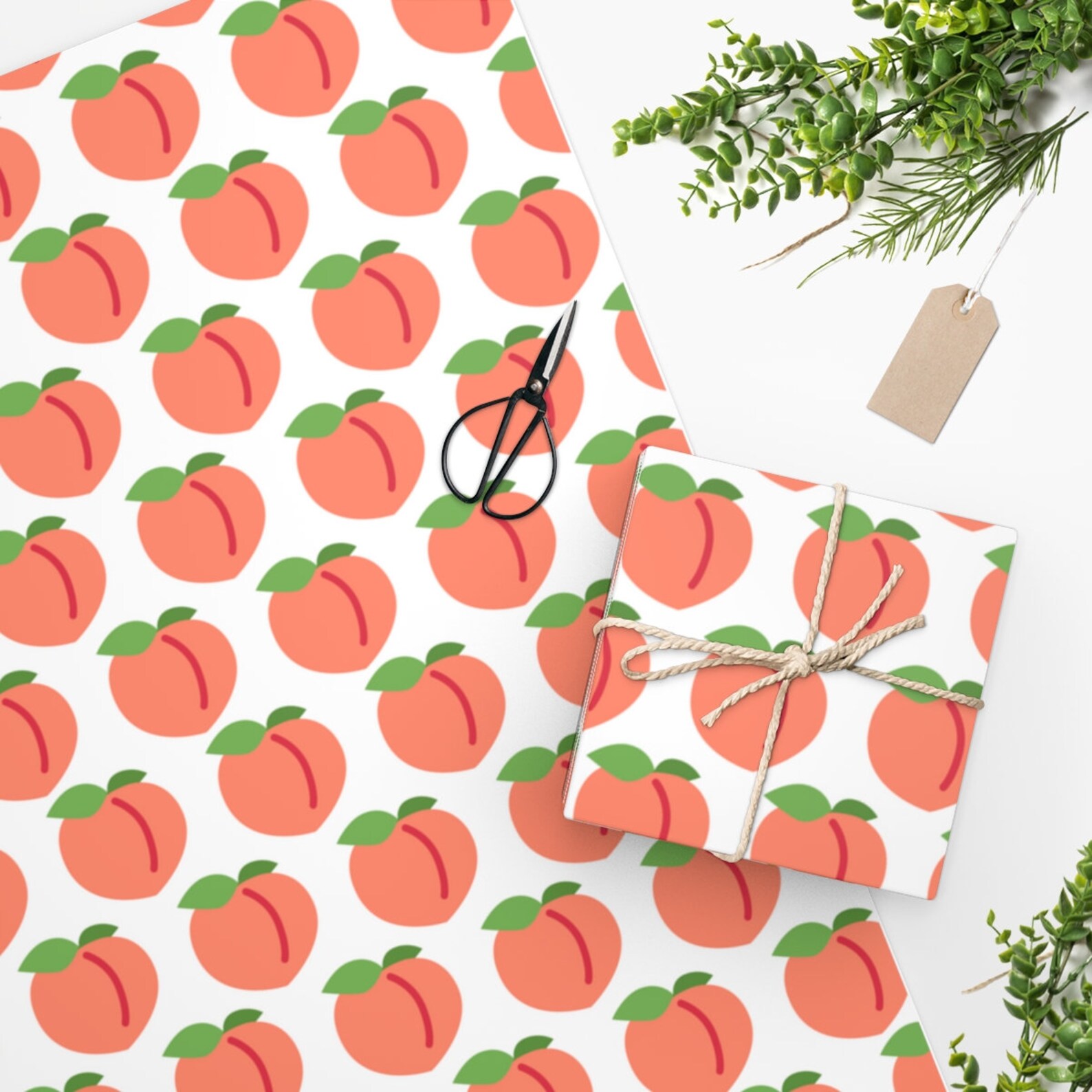 Peach Emoji Wrapping Paper Peach Pattern Party Gift Wrap / Peach Emoji ...
