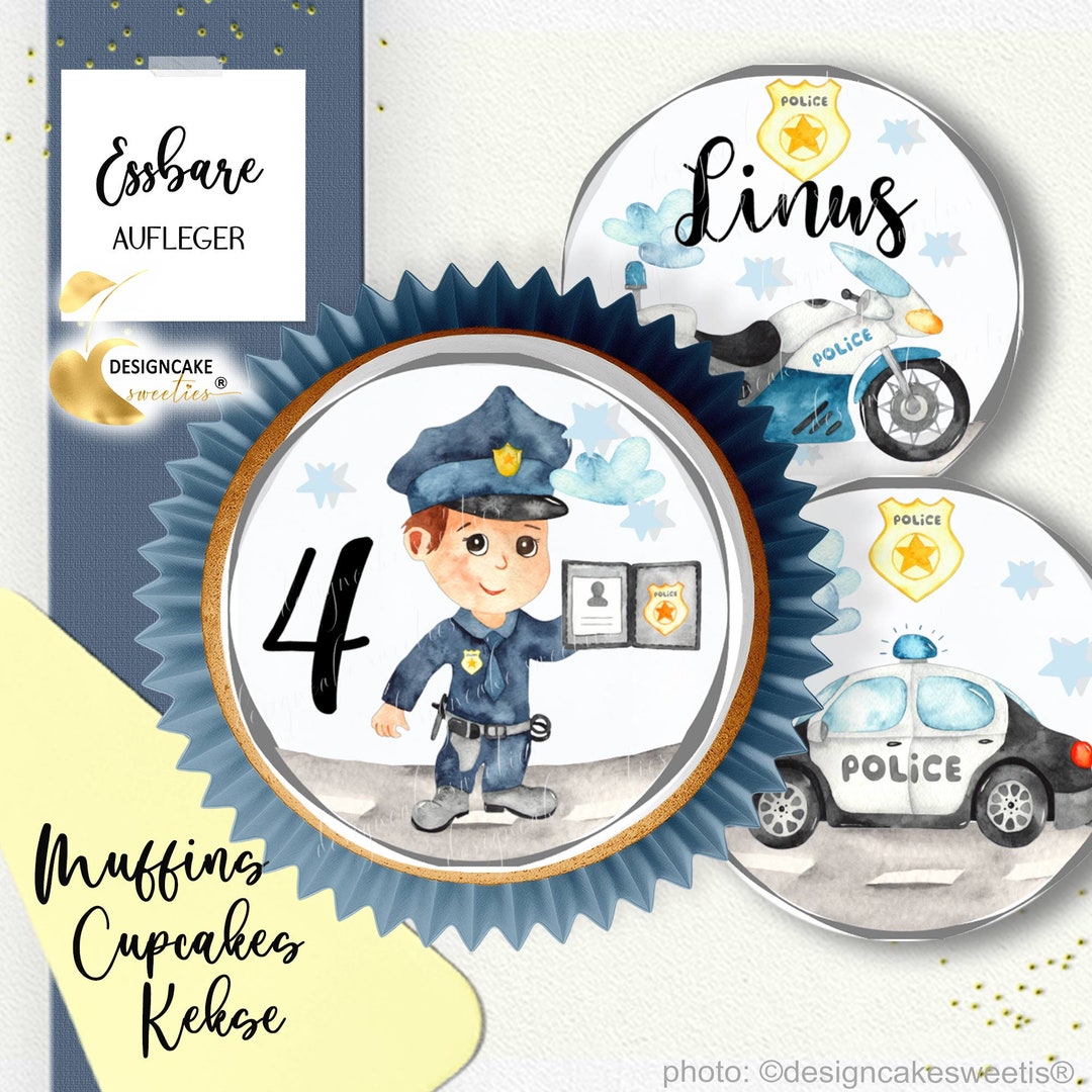 Muffin Topper POLICE Car Boy Motorcycle Cupcake Topper Edible ...