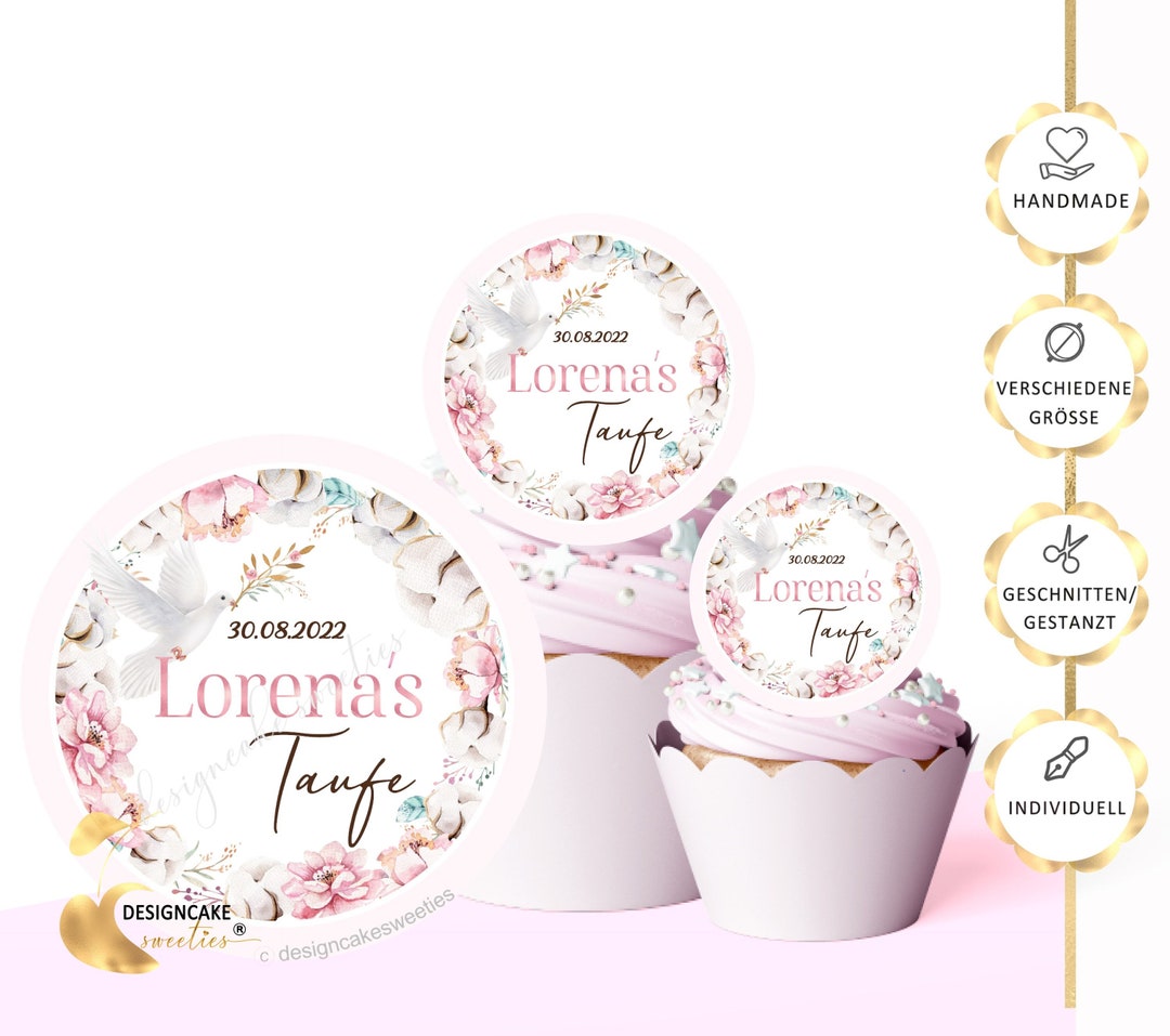 Muffin Topper Baptism DOVE Pink Flowers Cupcake Edible Topper ...