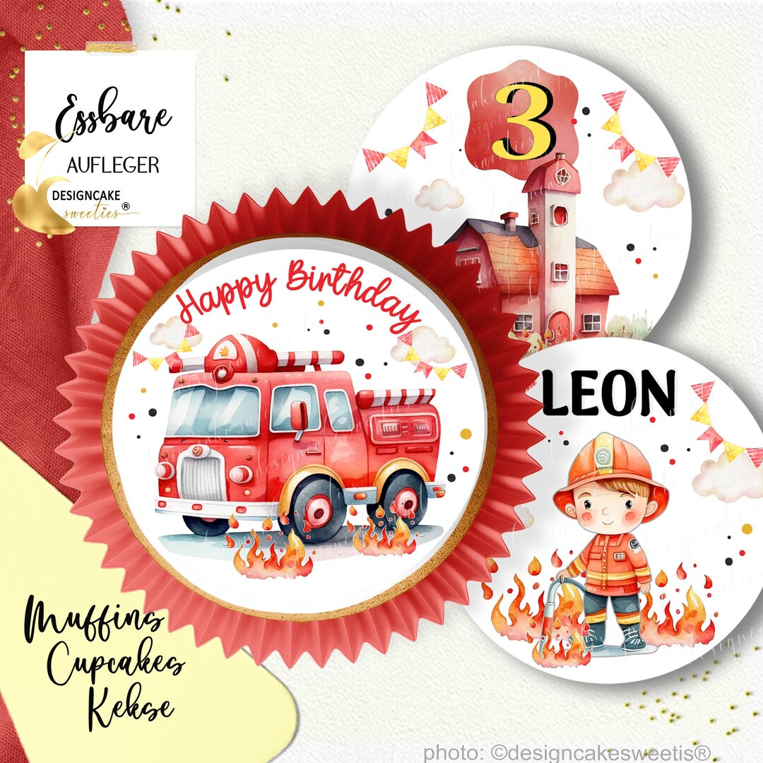 Firefighter Birthday Cupcake Topper for Boys, Edible, Personalized ...