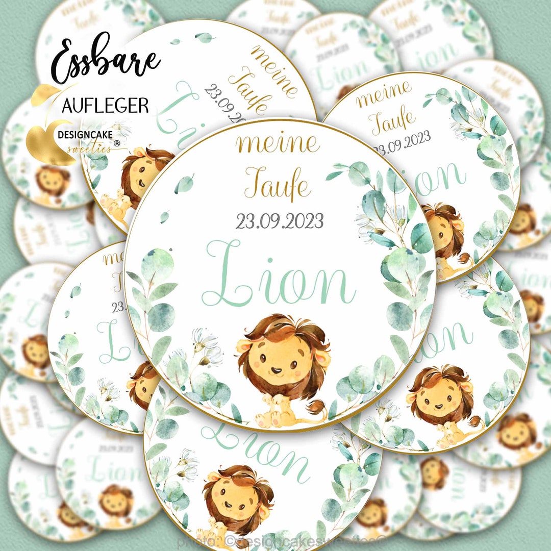 Muffin Topper Baptism Cupcake Decoration Cookie Topper EUCALYPTUS Lion ...