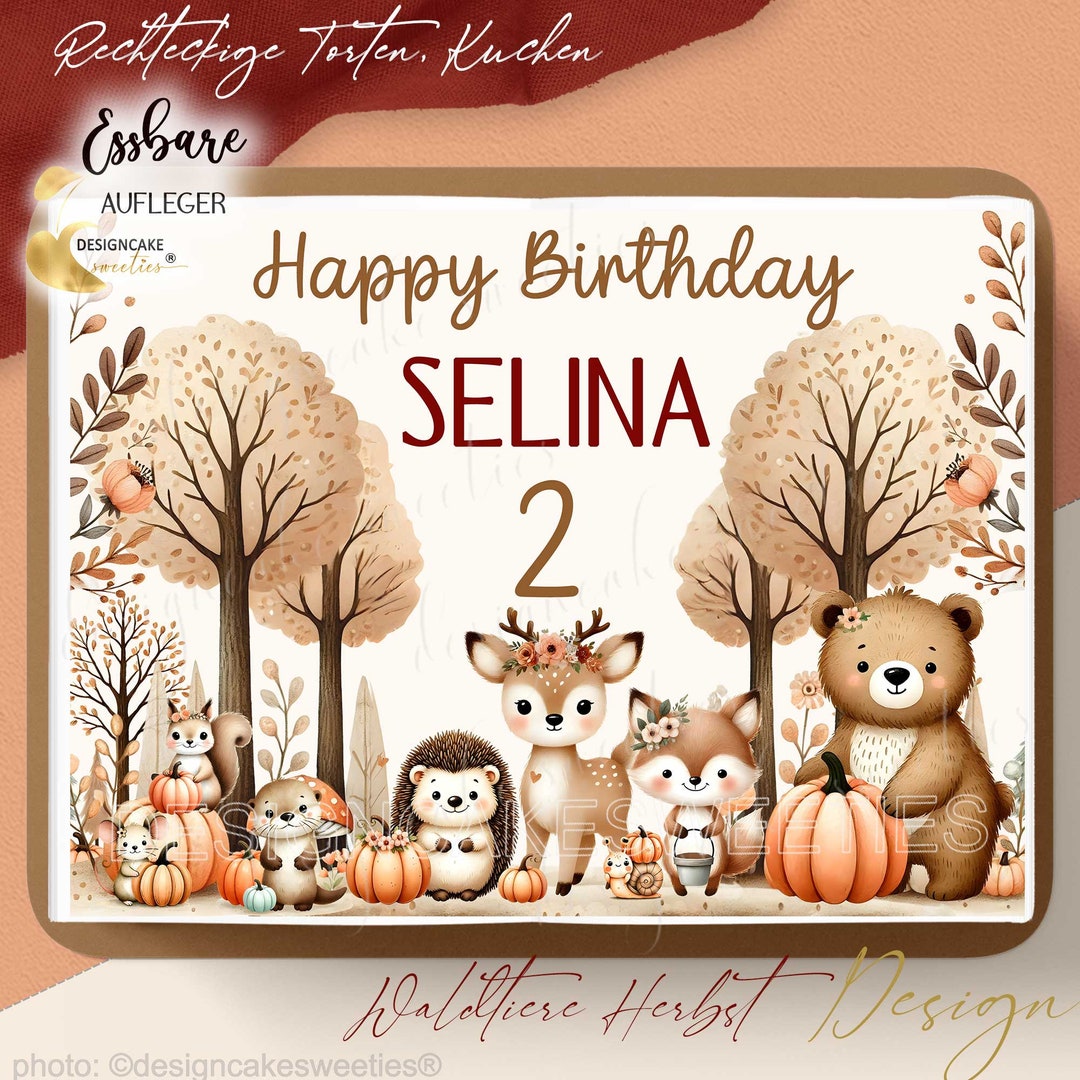 Cake Topper FOREST ANIMALS Birthday Rectangular Girl, Edible ...