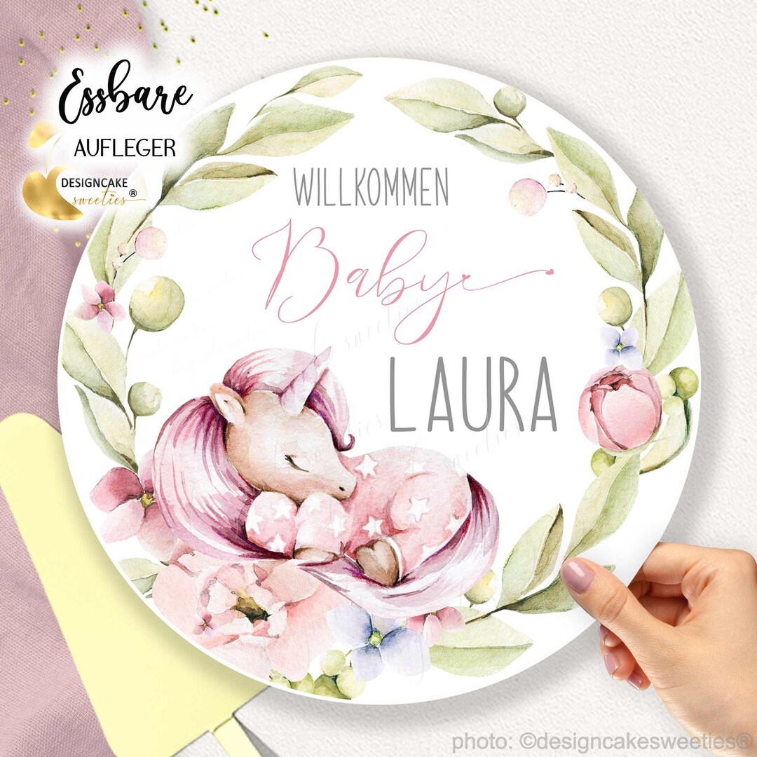 Cake Topper Fondant Baby Shower, Baby Shower, Baby Birth Girl Unicorn ...