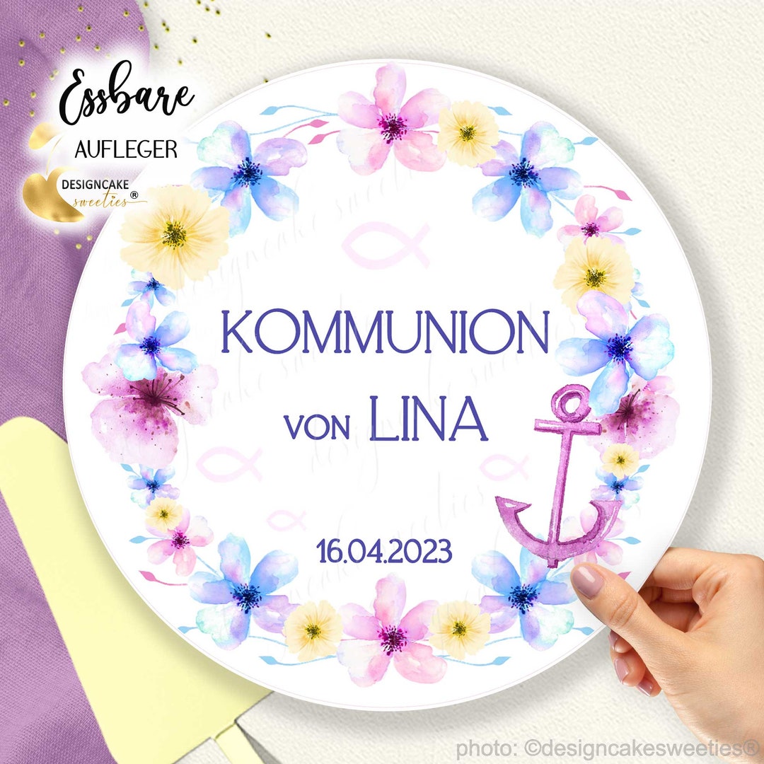 Cake Topper COMMUNION Girl Anchor Flower Tendril Fish Confirmation ...