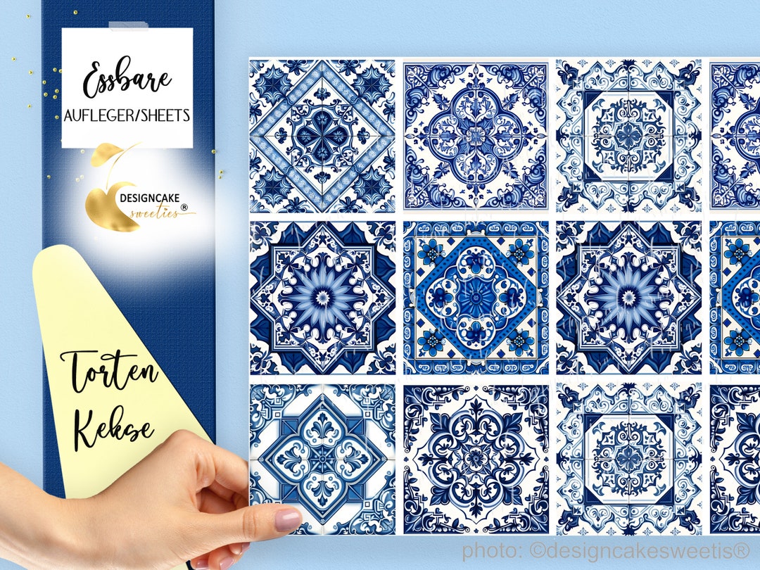Cake Ribbon | Edible Sheet Tiles | Azulejo Tile Blue and White ...