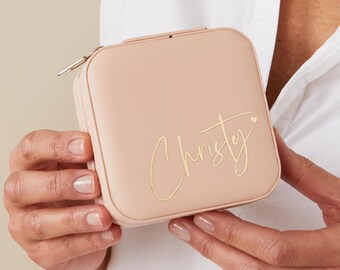 Personalized Square Jewelry Box, Travel Jewelry Case, Jewelry Organizer Bridesmaid Gift for ...
