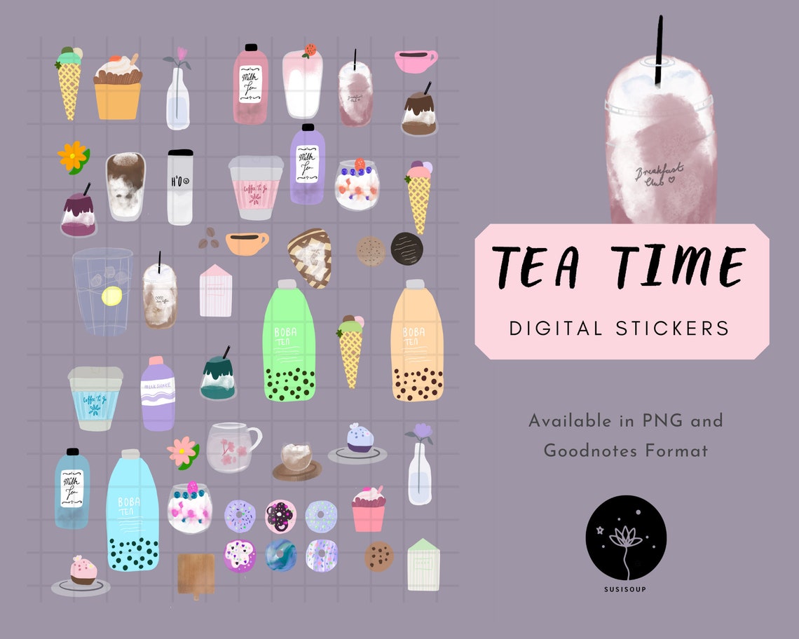Digital Tea Stickers, Tea Digital Sticker Set, Digital Planner Stickers ...