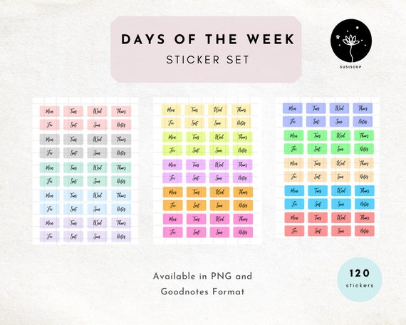 Days of the Week Planner Stickers Digital Stickers Weekday | Etsy