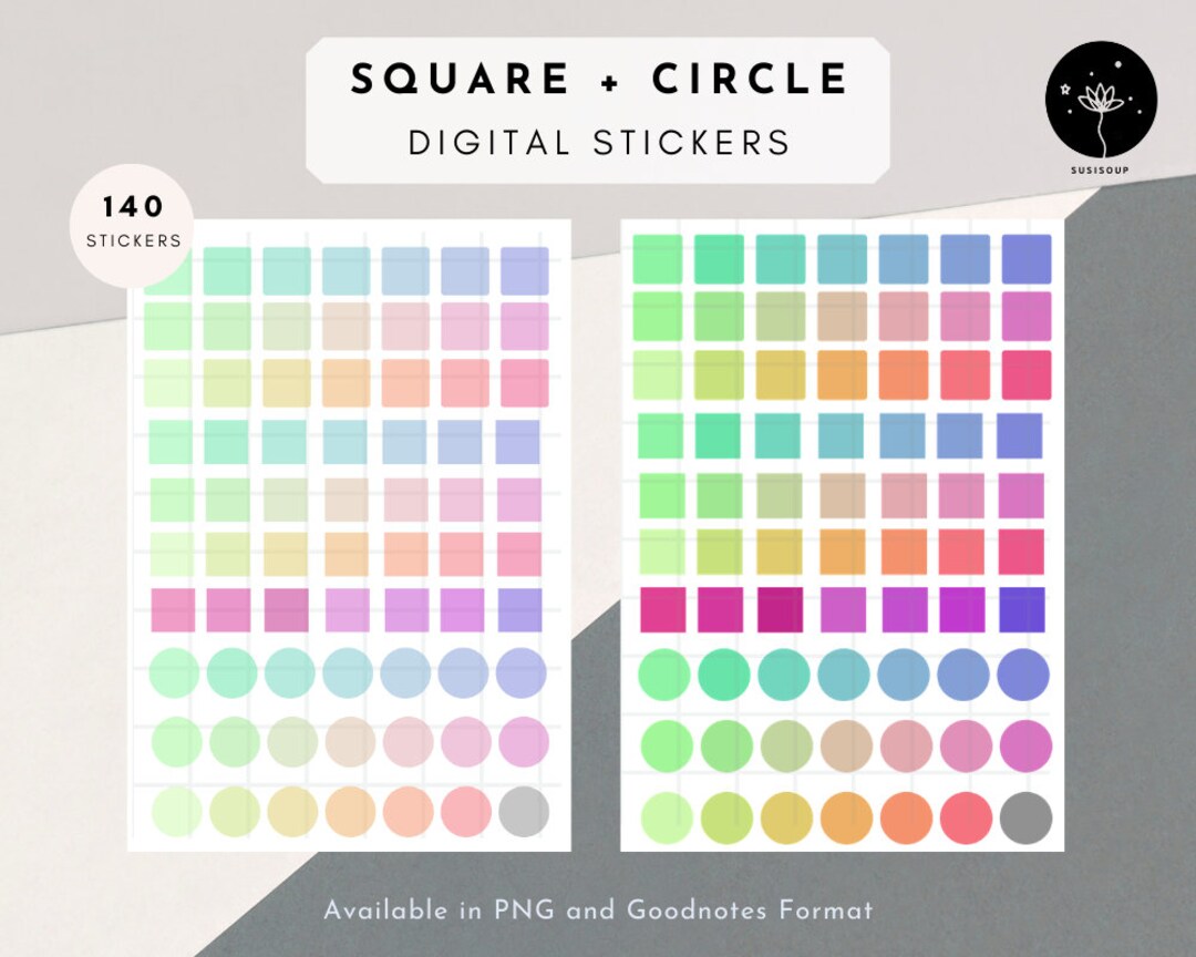 Digital Square and Circle Highlighter Colour Digital Planner Stickers ...