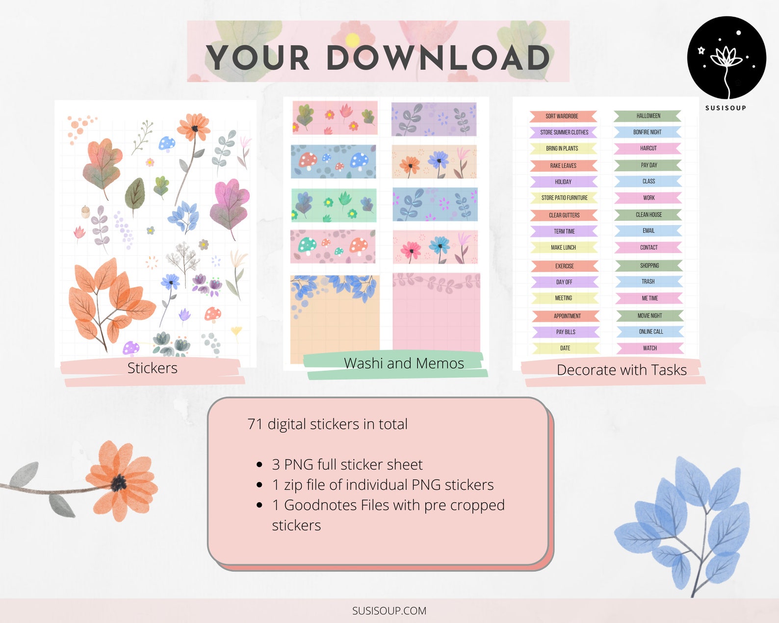 Autumn Digital Stickers Set Floral Fall Planner Stickers for - Etsy UK