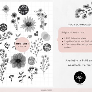 Flower Stickers for Goodnotes Planner and Digital Planner, Hand Drawn ...