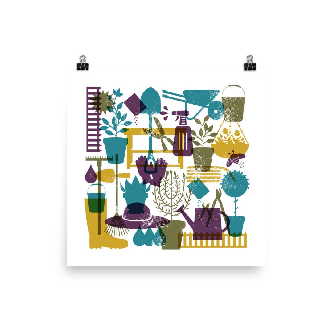 Gardening Modern Retro Square Poster in Vintage MCM Fun Colors - Etsy