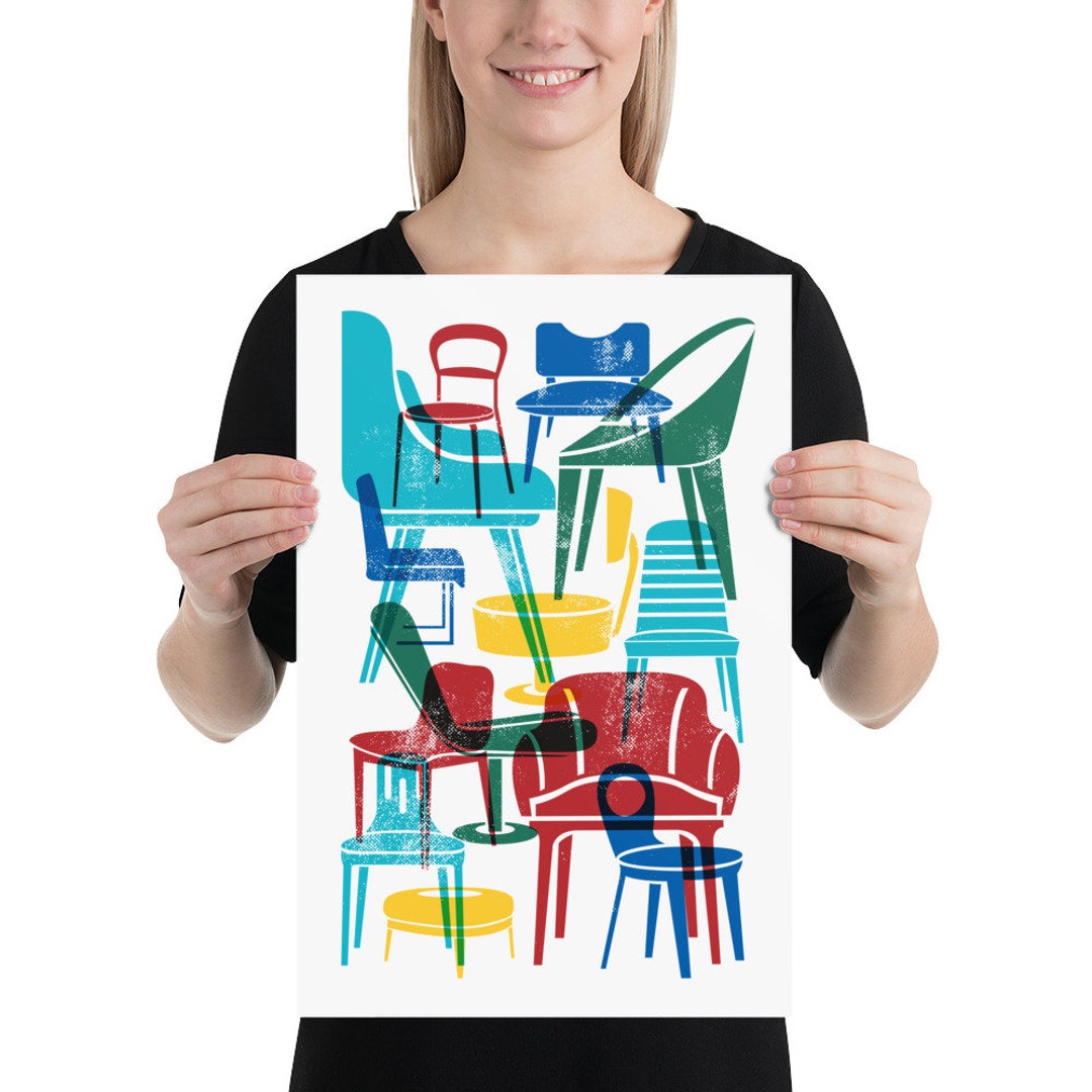 MCM Chairs #2 Retro Poster in Fiesta Bright Colors - Etsy