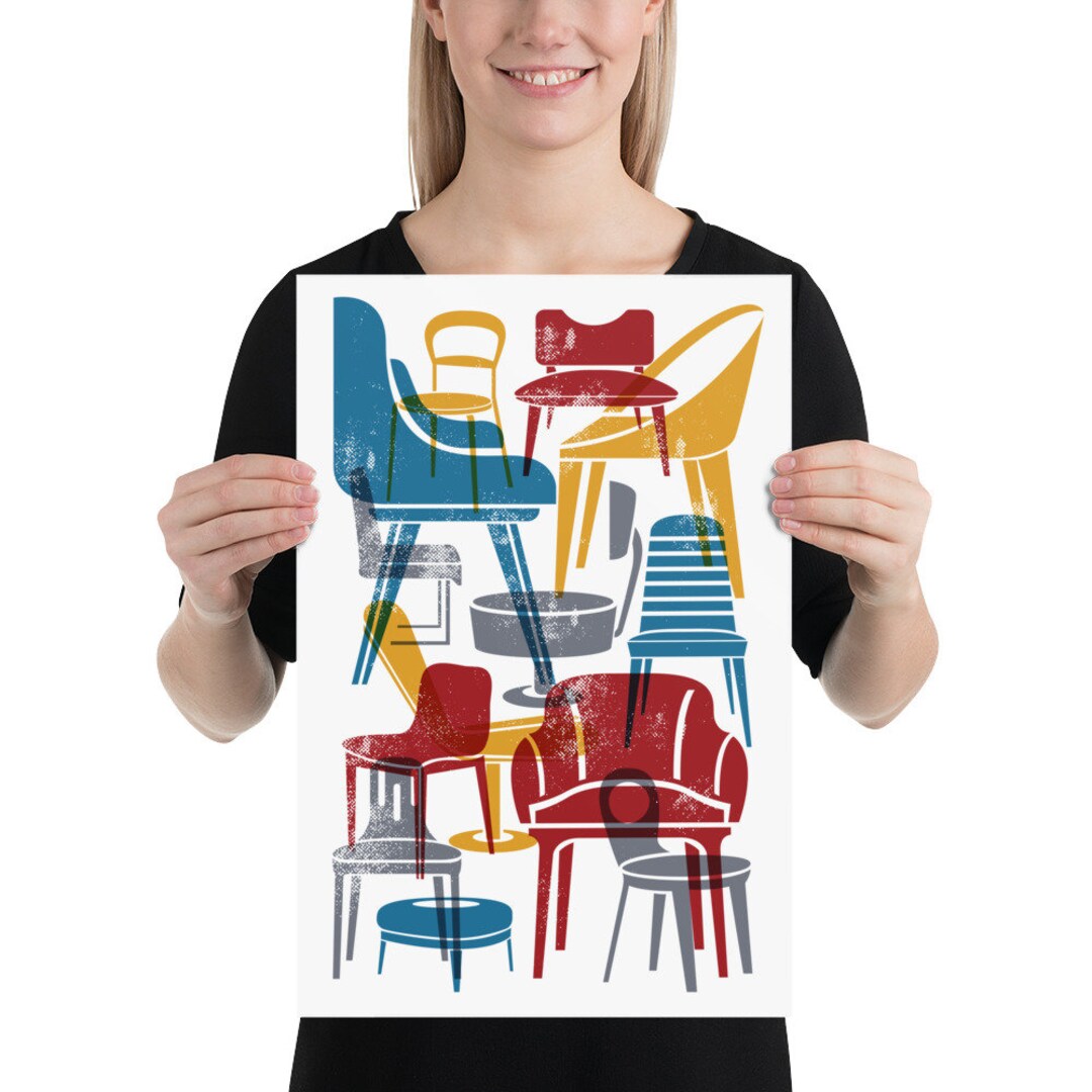 MCM Chairs #2 Retro Poster in Vintage Colors - Etsy
