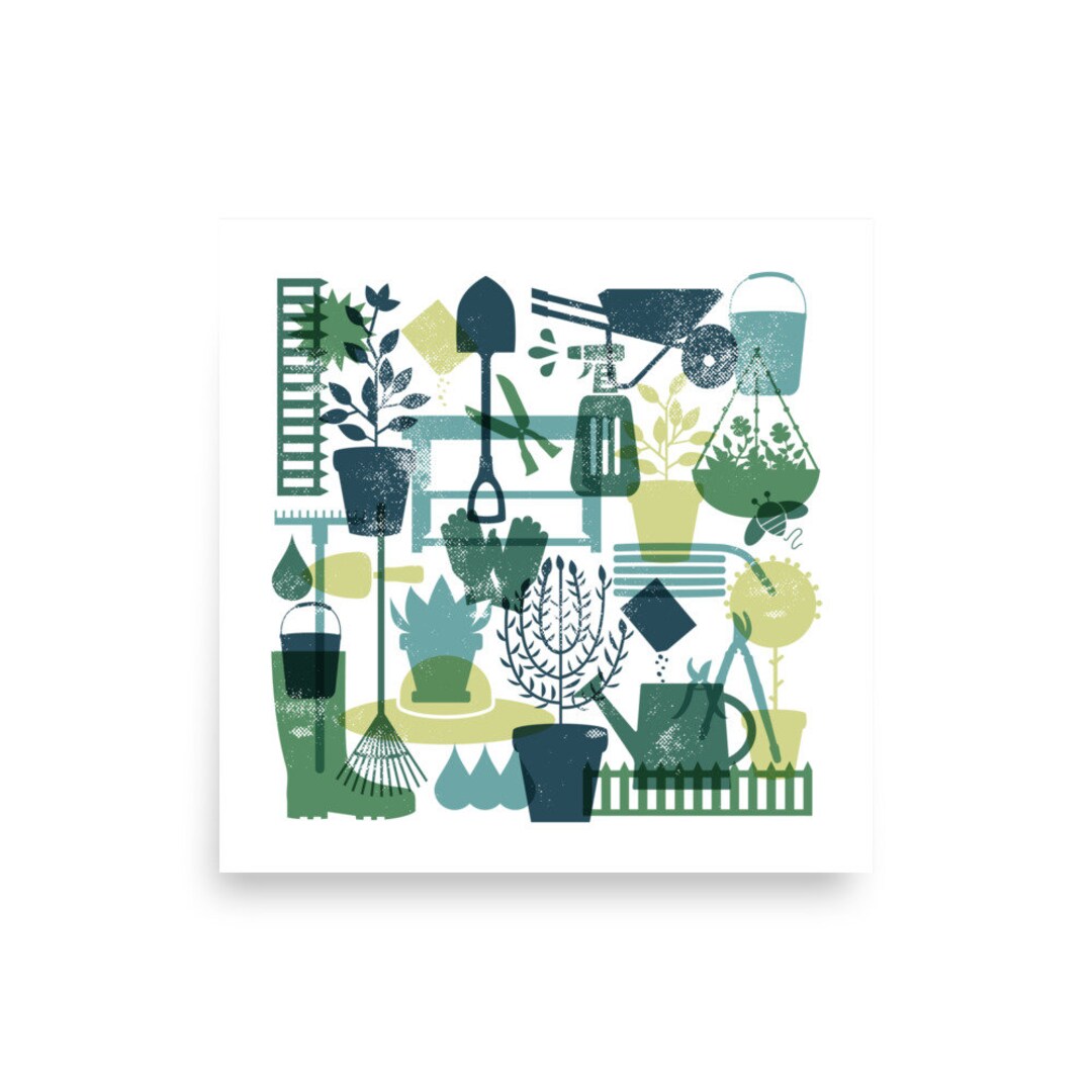 Gardening Vintage Modern Square Poster in Greens - Etsy