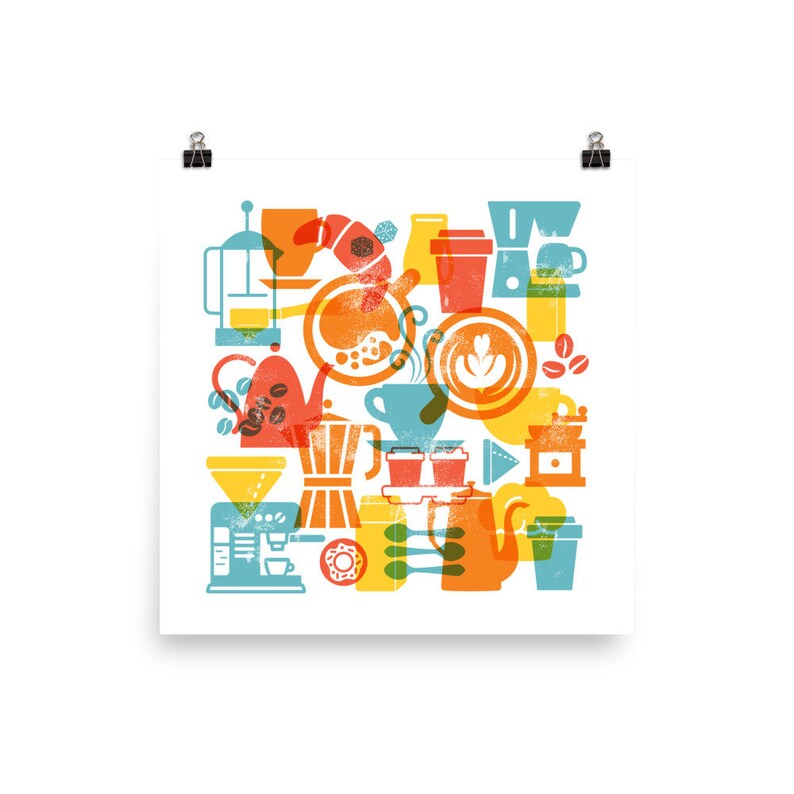 Kitchen Retro Square Coffee Poster in Bright Colors - Etsy