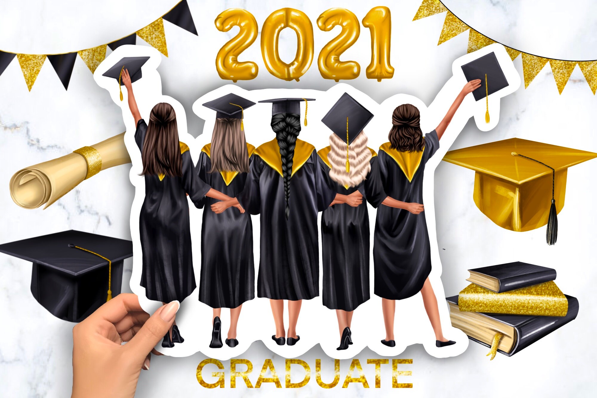 Graduation clip art high school graduation gift for her | Etsy