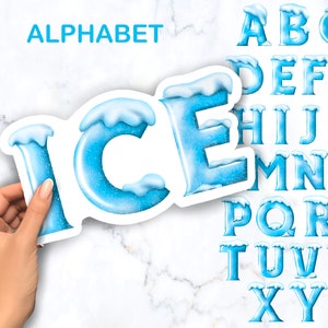 Frozen font ice alphabet clipart winter blue letters with | Etsy