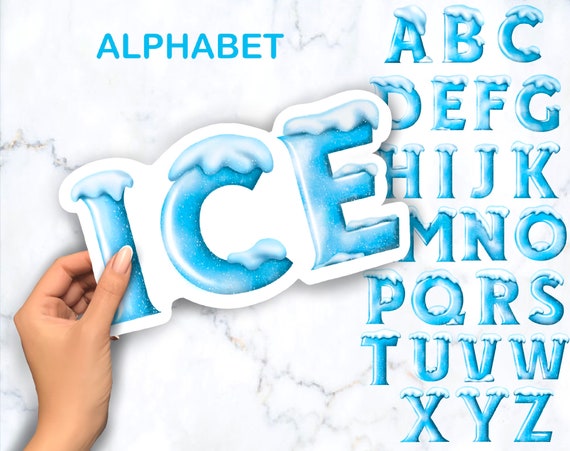 Frozen font ice alphabet clipart winter blue letters with | Etsy