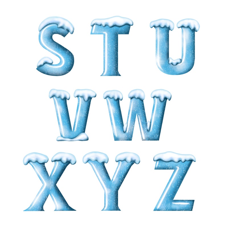 Frozen font ice alphabet clipart winter blue letters with | Etsy