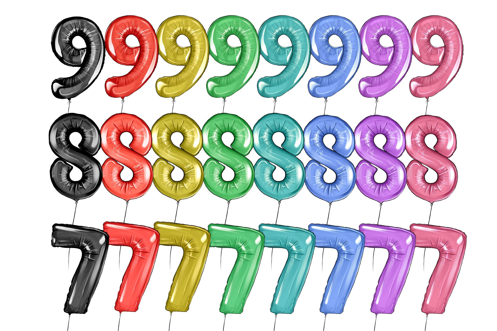 Balloons With Numbers Background Clipart Digital Instant - Etsy