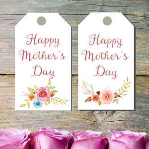 Happy Mother's Day Printable Gift Tags Floral Watercolor - Set of 6 ...