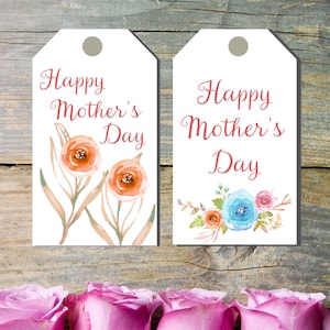 Happy Mother's Day Printable Gift Tags Floral Watercolor - Set of 6 ...