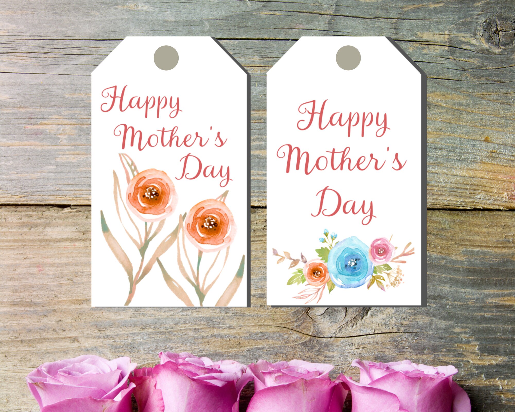 Happy Mother's Day Printable Gift Tags Floral Watercolor - Set of 6 ...