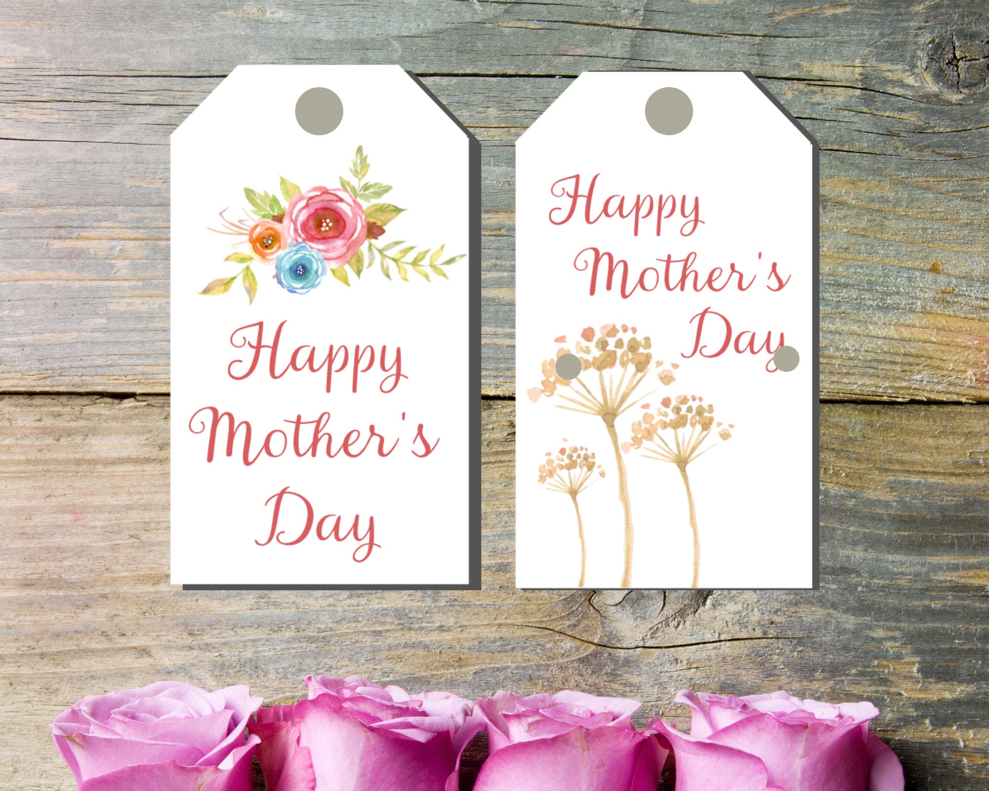 Happy Mother's Day Printable Gift Tags Floral Watercolor - Set of 6 ...