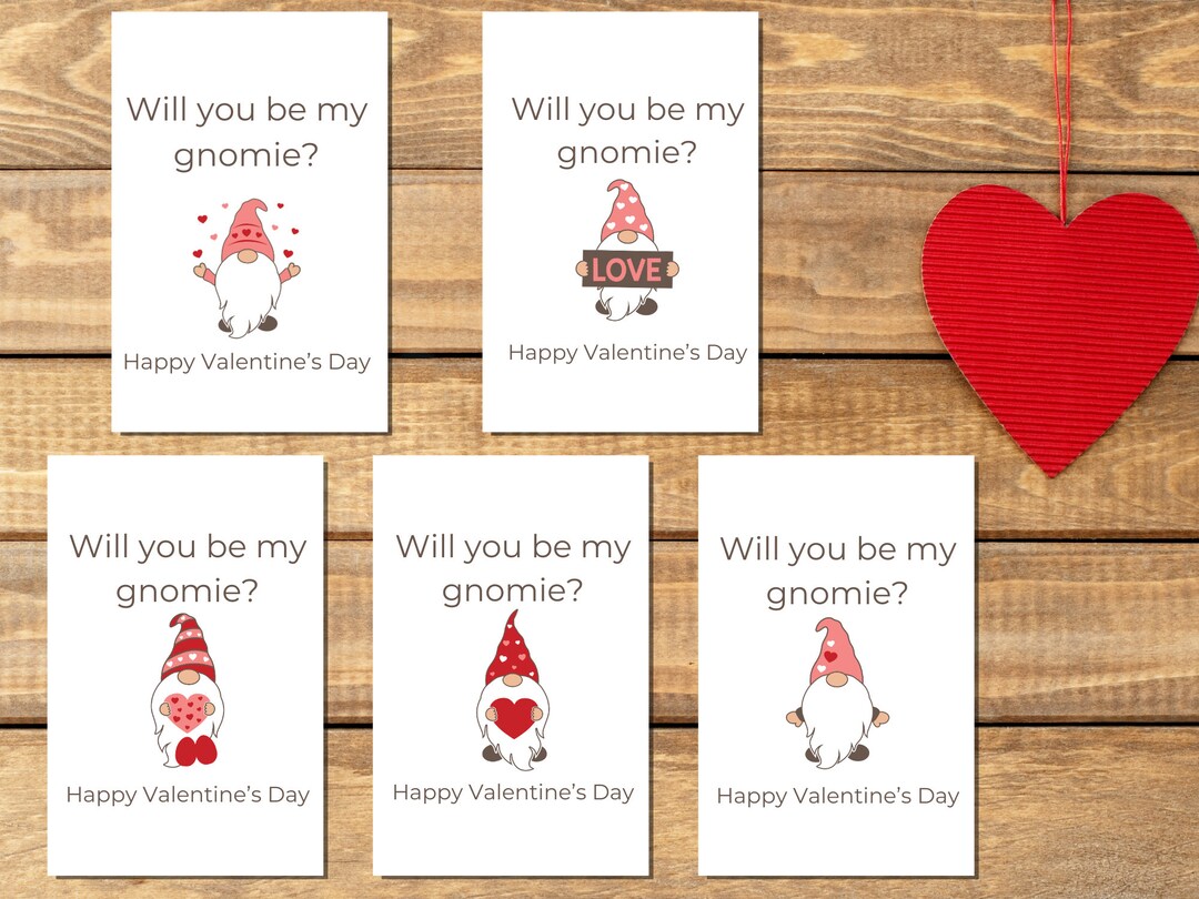Funny Gnome Valentine's Day Card -5 Styles- Playful Cute Fun Printable ...