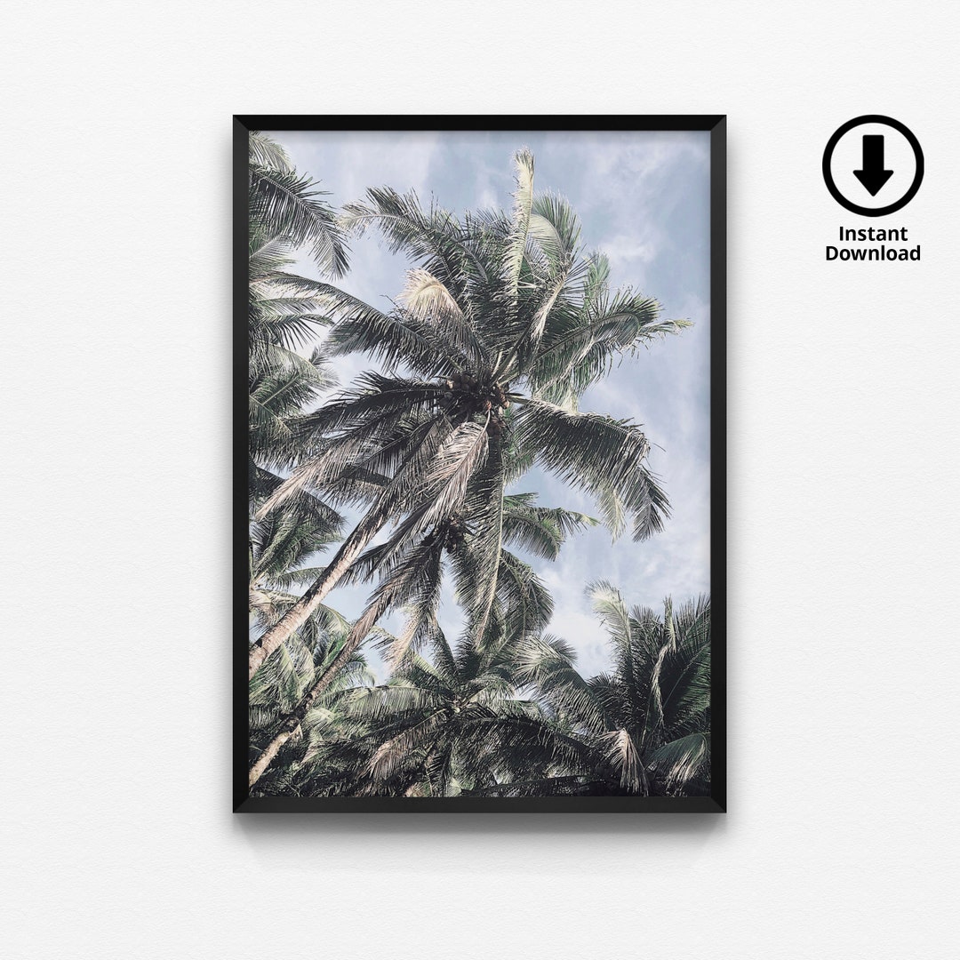 Palm Tree Printable Poster, Palm Leaves Prints, Blue Sky, Sun ...