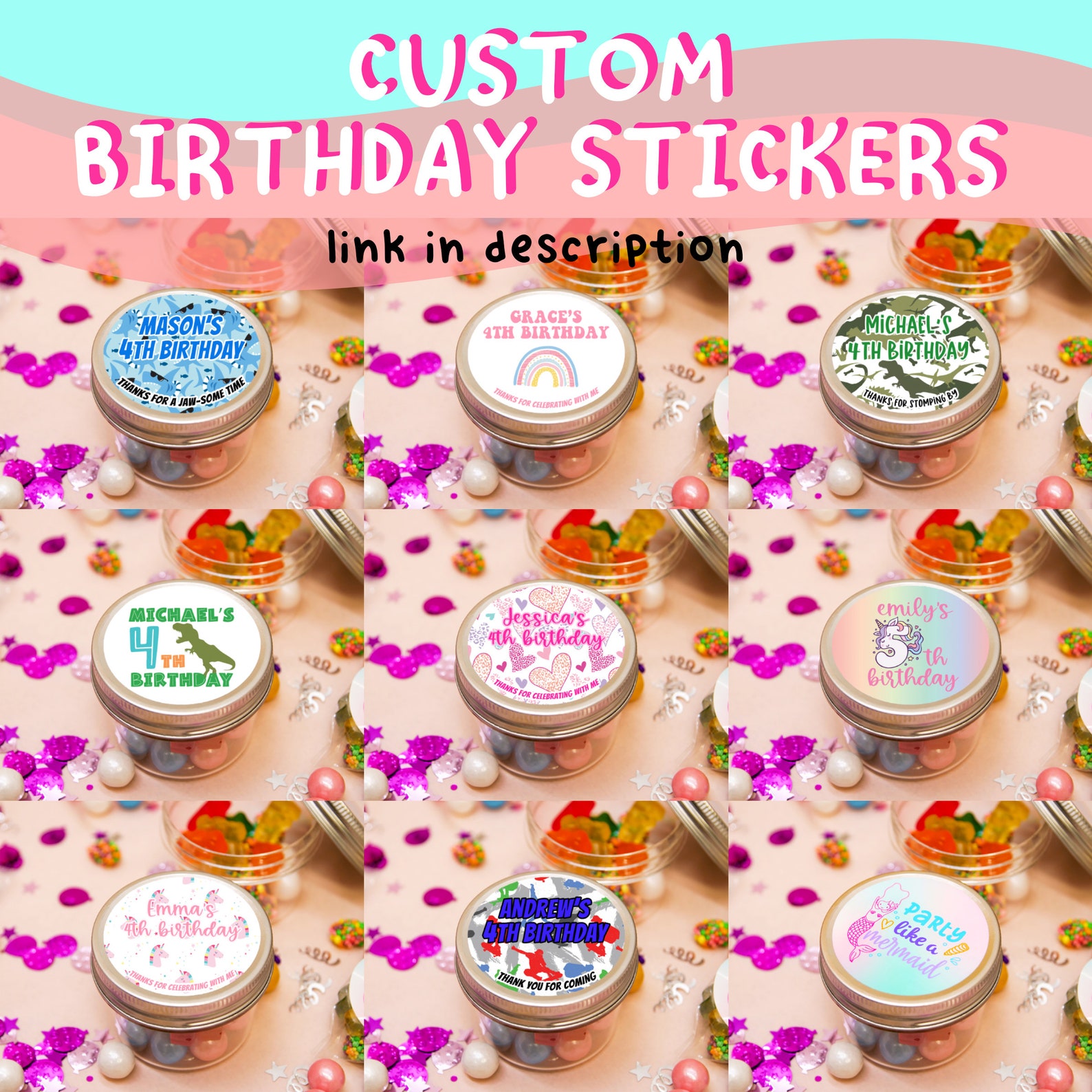 CUSTOM Birthday Stickers Party Favor Stickers Custom - Etsy
