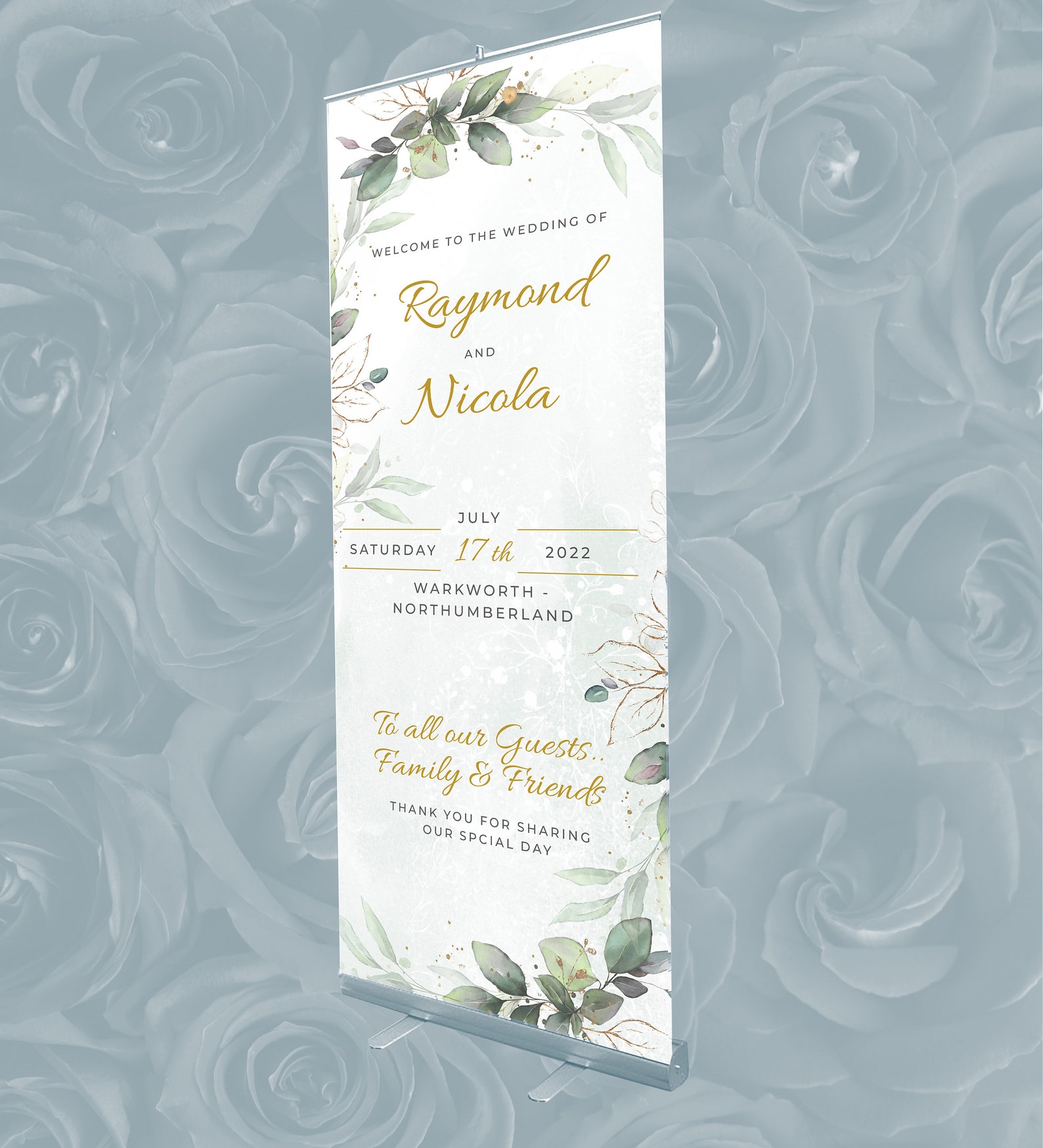 Wedding Roll up Banner - Floral Welcome 6ft Banner, Personalised ...