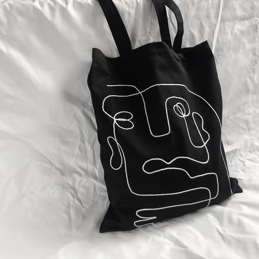 Embroidery Tote Bag Eco Bag Modern Embroidery One Line Art - Etsy