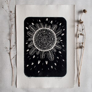 Lino Print "lord Frith" Sun God Mandala Watership Down Deity Blockprint ...