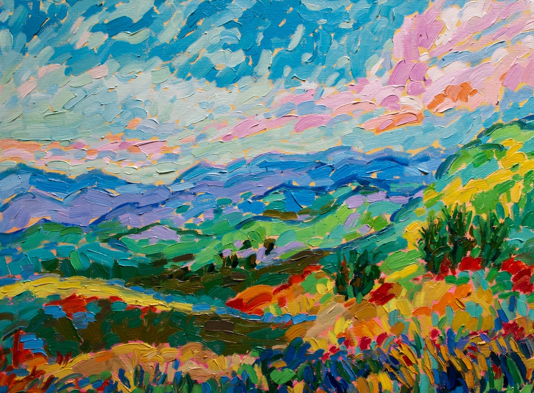 Mountains Forest Oil Painting, High Quality Print of Contemporary Art ...