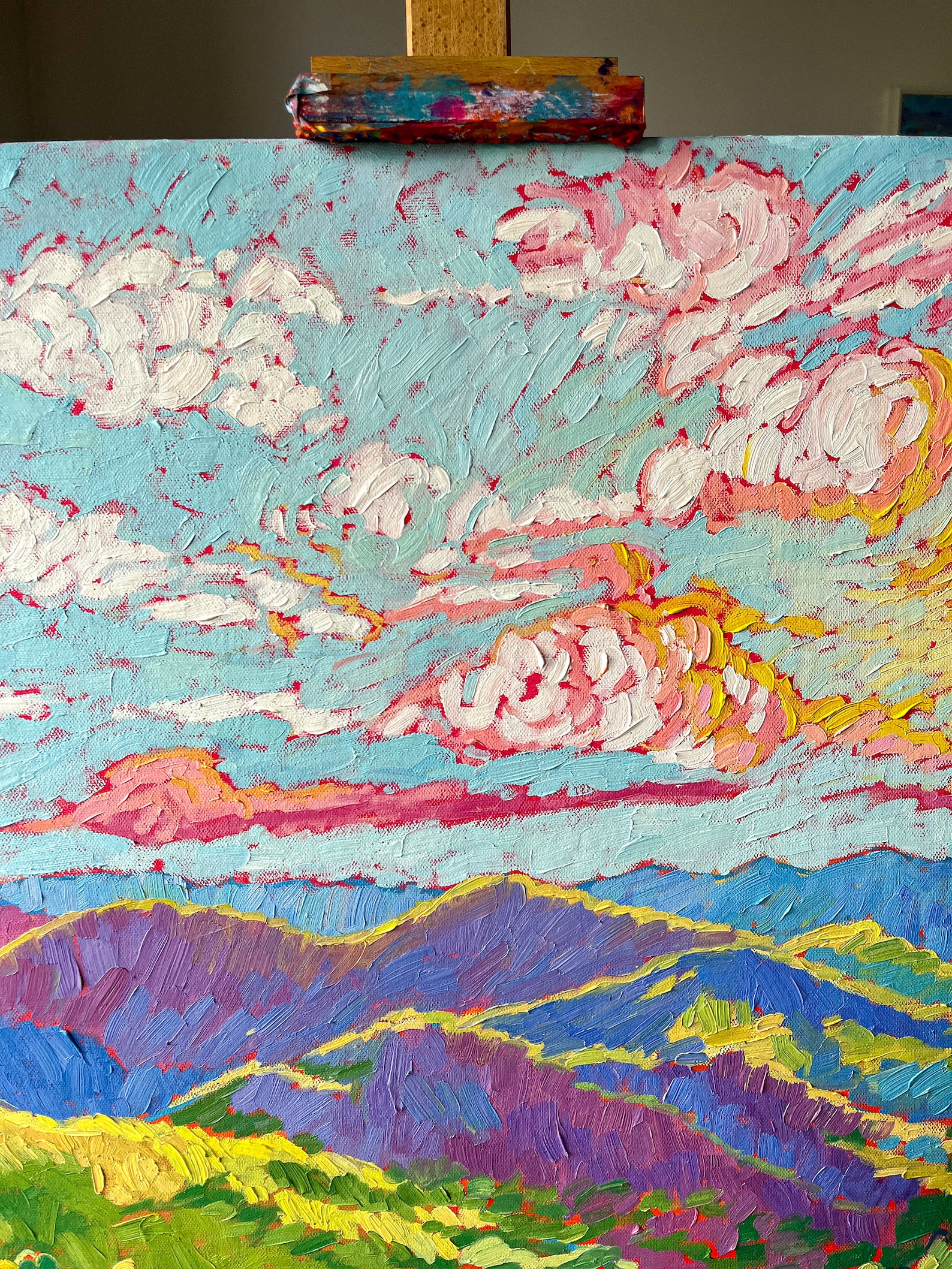 Original Oil Painting Sun & Summer Trail European Bieszczady Mountains ...